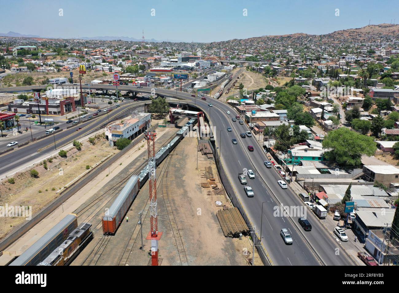 Train or Mexican railways and Union Pacific in its passage through the ...