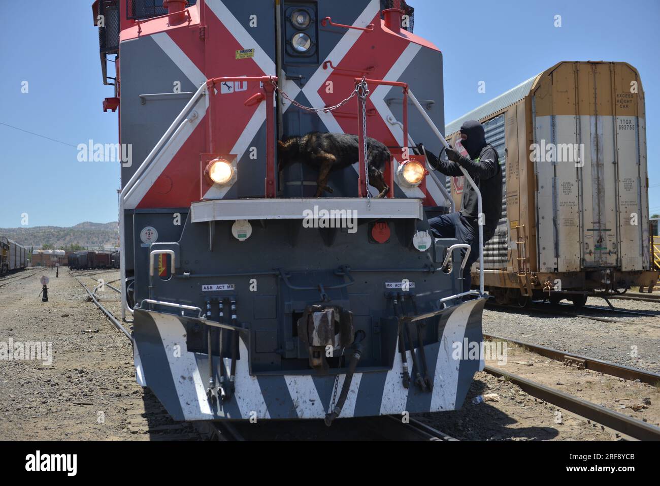 Train or Mexican railways and Union Pacific in its passage through the ...