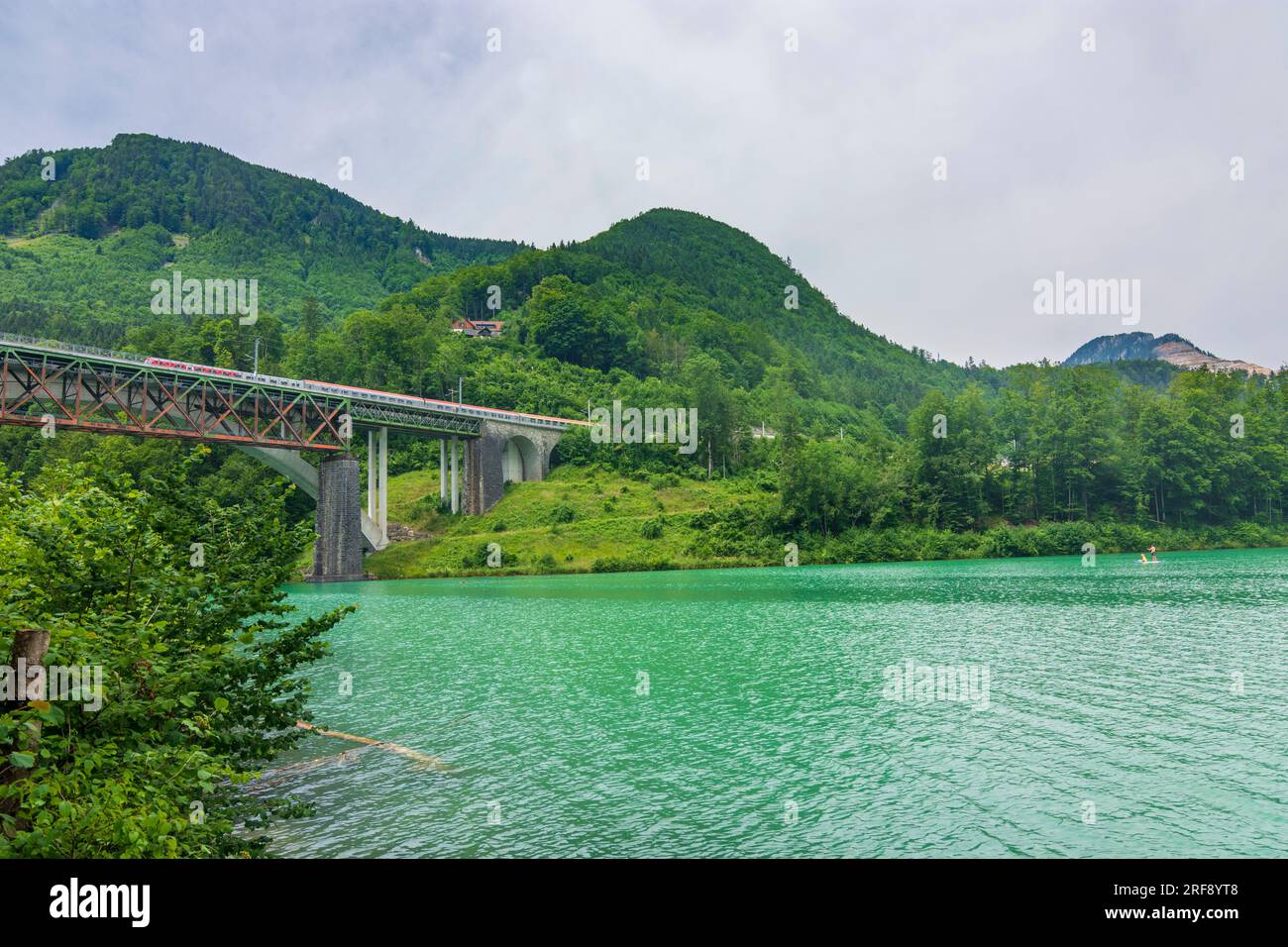 St. Pankraz: reservoir Klaus of river Steyr, old and new bridge ...