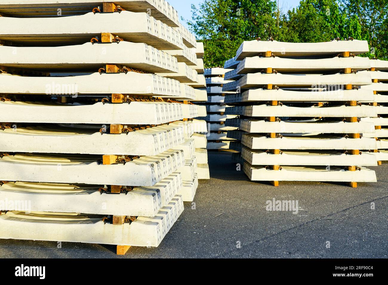 Before trackwork stacked new modern white reinforced concrete railroad ...