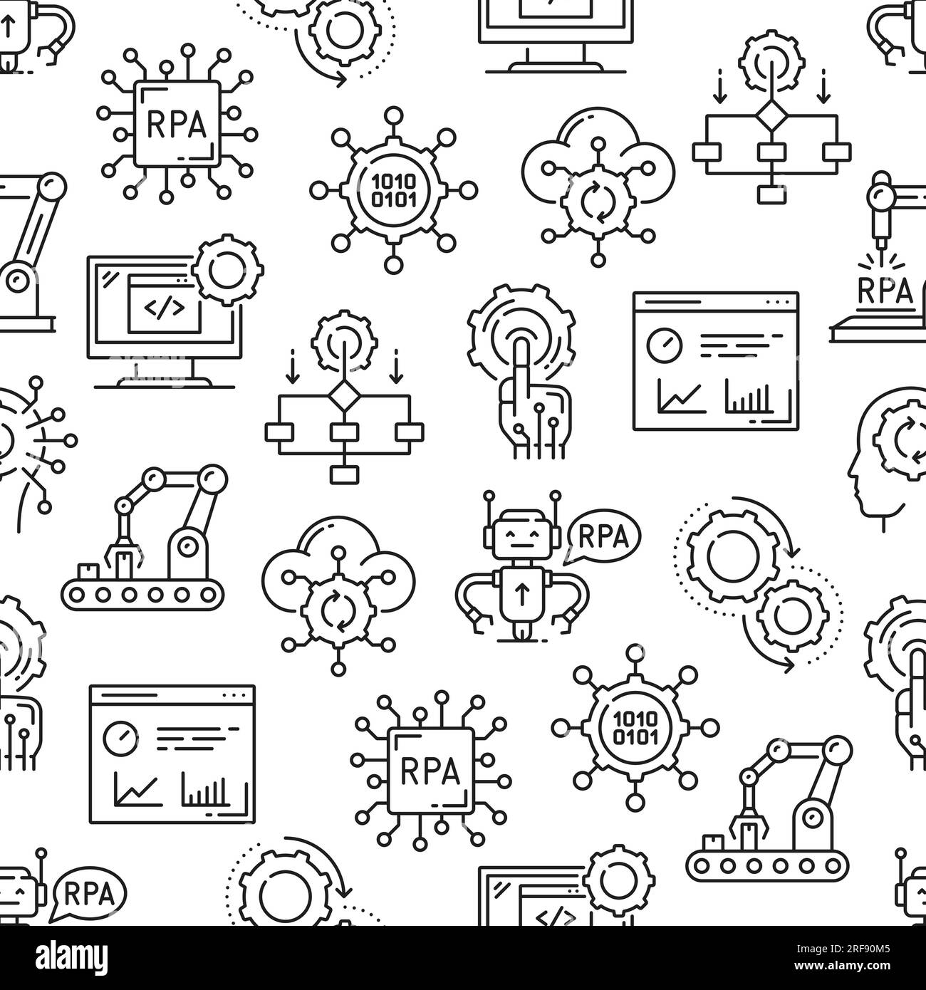 RPA seamless pattern. Robotic process automation, business management ...