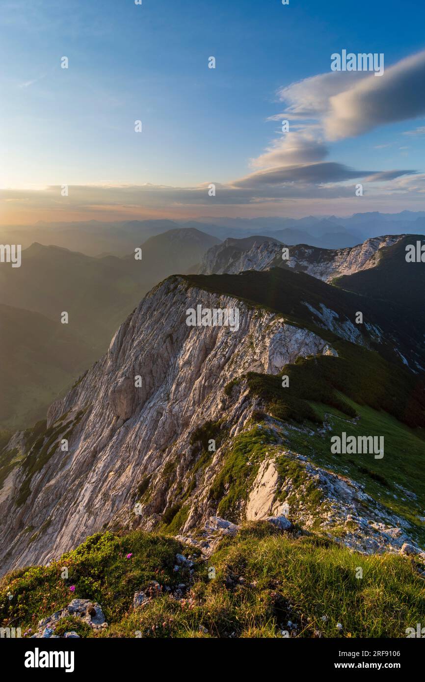 national park Kalkalpen: view from summit Hoher Nock (with summit cross ...