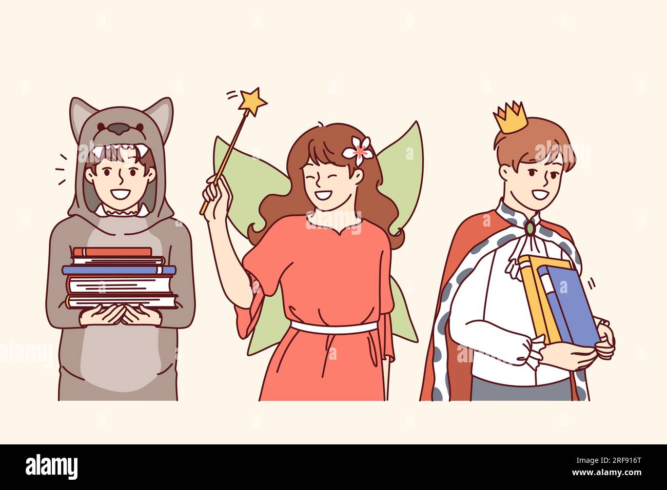 Children in carnival costumes hold books imagining themselves as ...