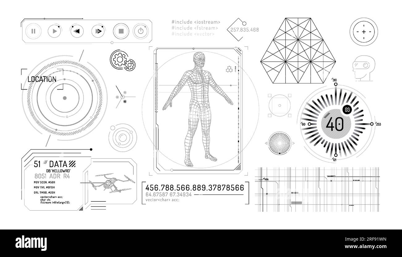 Set of infographic elements about drone control and augmented reality ...