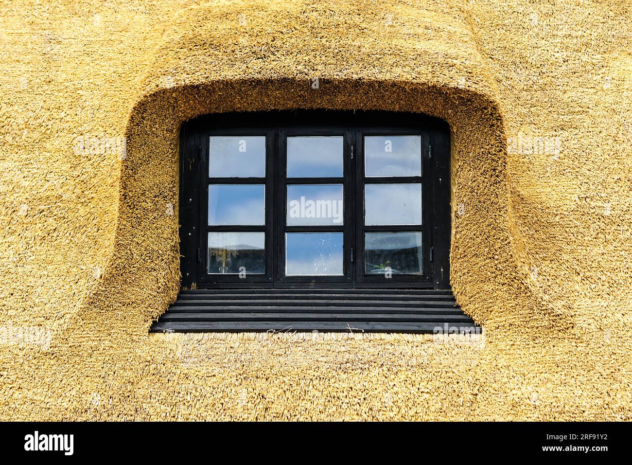 New thatch roof over house with dormer window in Denmark, Europe ...