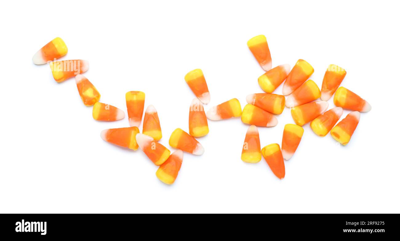 Tasty Halloween candy corns on white background Stock Photo - Alamy