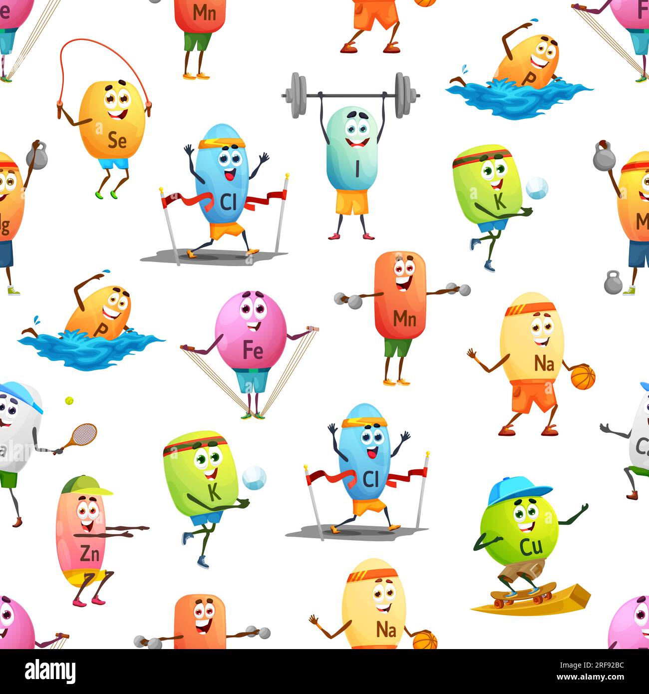 Cartoon minerals sportsman characters seamless pattern. Minerals ...