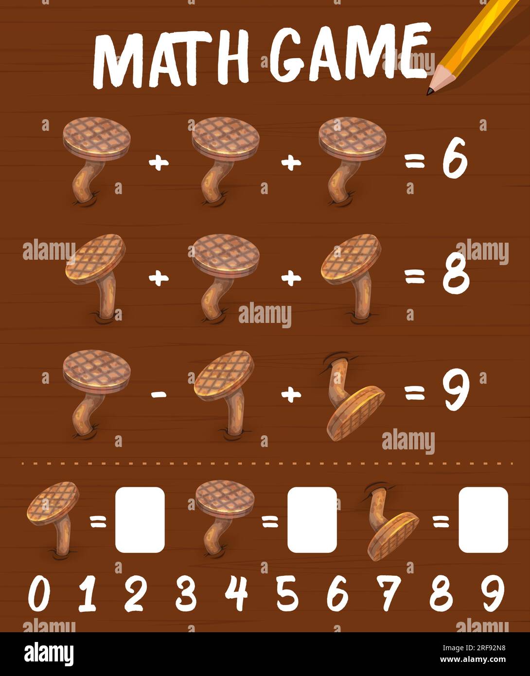 Rusty bent nails, math game worksheet or kids mathematics quiz, vector ...