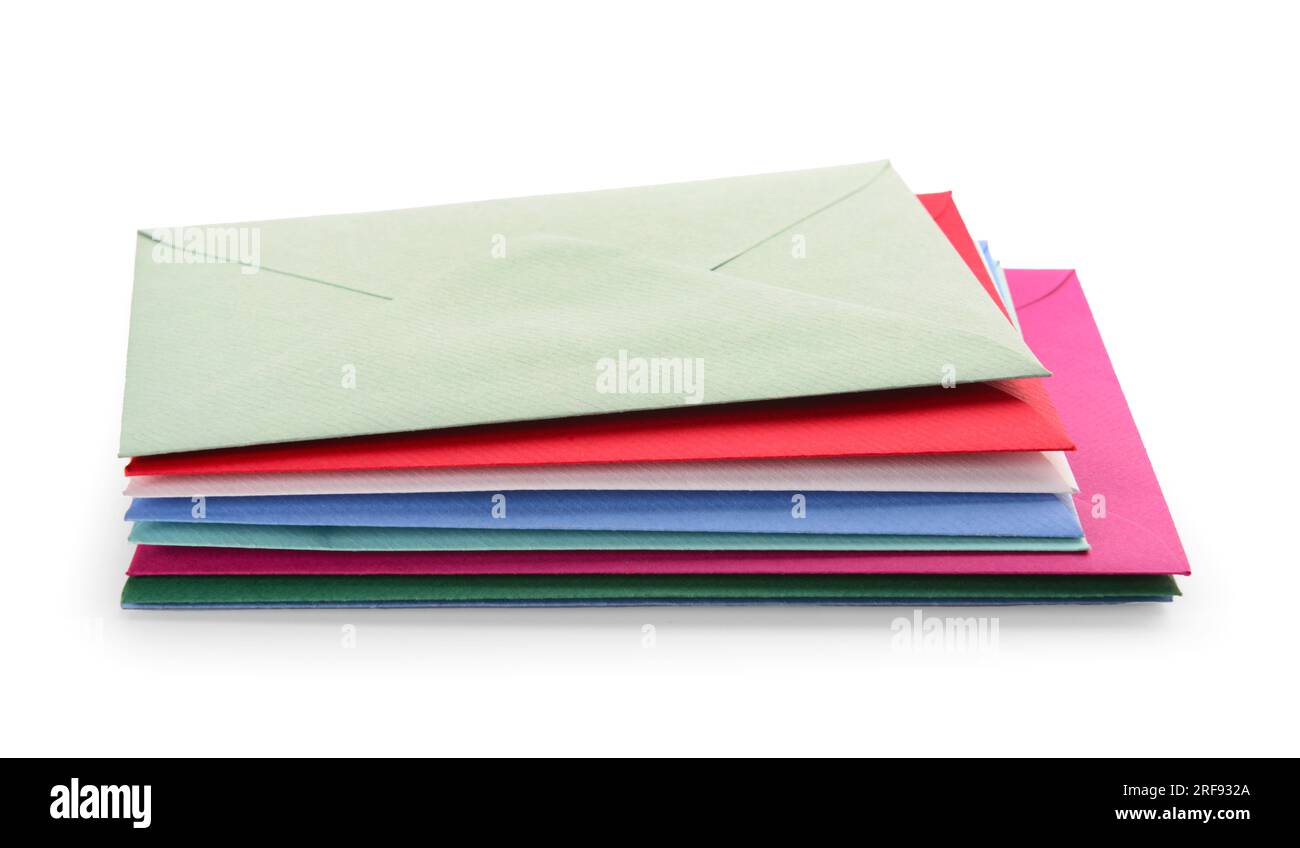 Stack of different envelopes on white background Stock Photo - Alamy