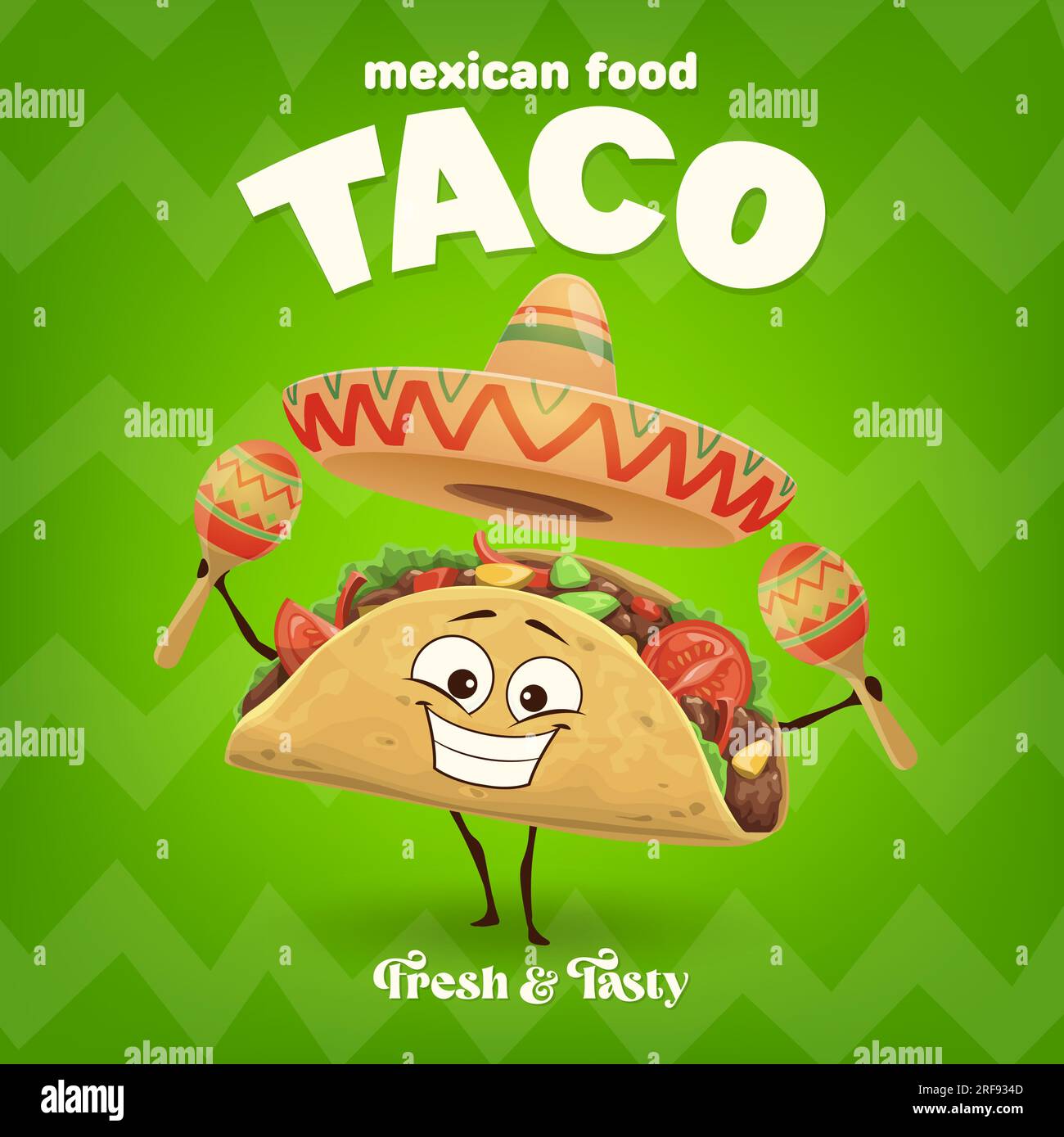 Cartoon mexican taco musician character in sombrero. Vector banner with ...