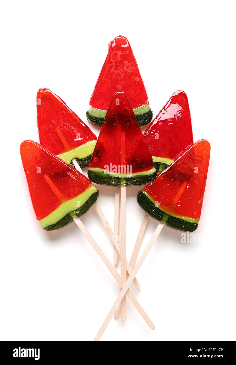 Lollipops in shape of watermelon slice on white background Stock Photo ...
