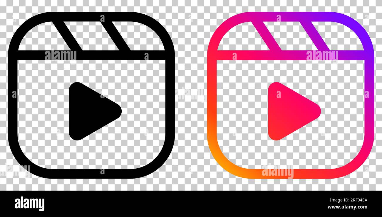 Reels icons set. Black and Instagram color video buttons. Design can use for web and mobile app ...
