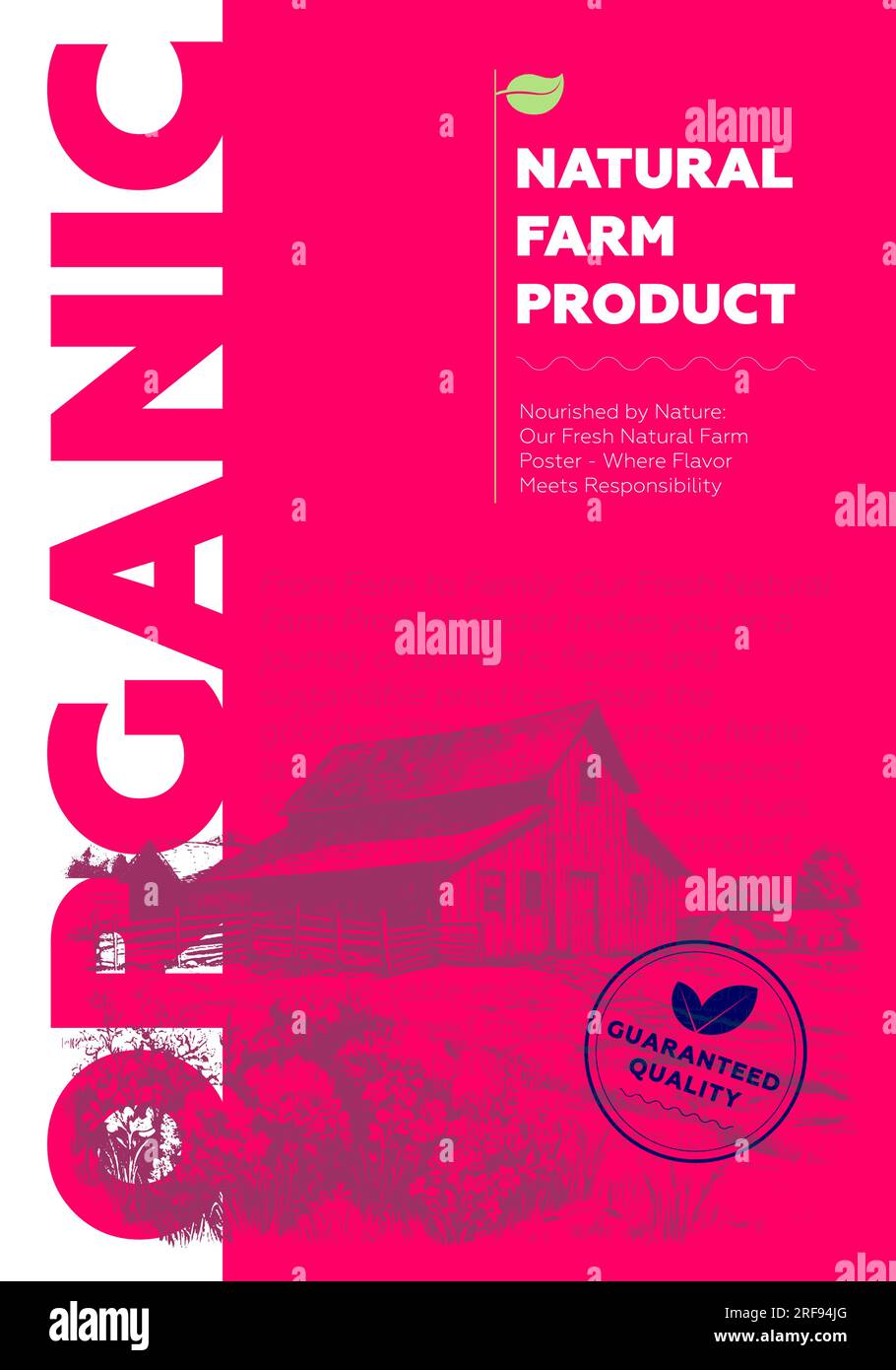 Natural farm product art poster. Vintage sketch rustic barn with ...