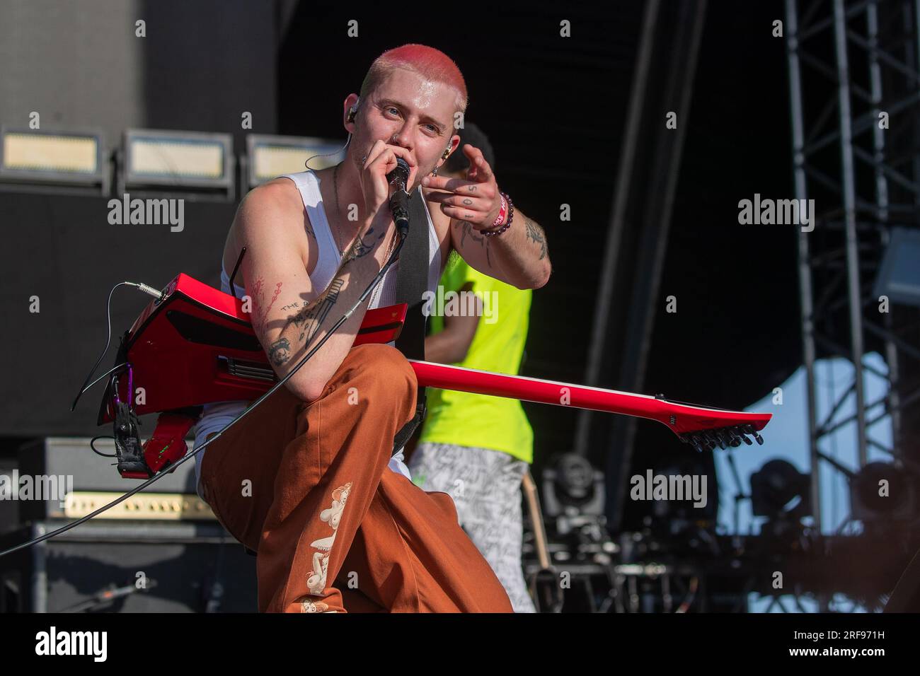 Brighton, UK. Saturday 29 July 2023. Sam Matlock of Wargasm Supporting ...