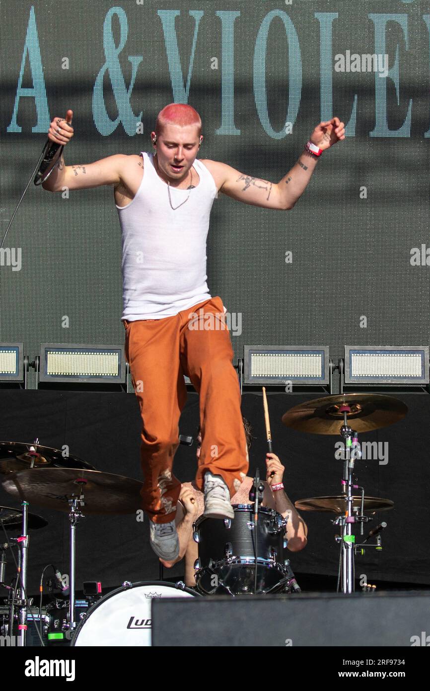 Brighton, UK. Saturday 29 July 2023. Sam Matlock of Wargasm Supporting ...