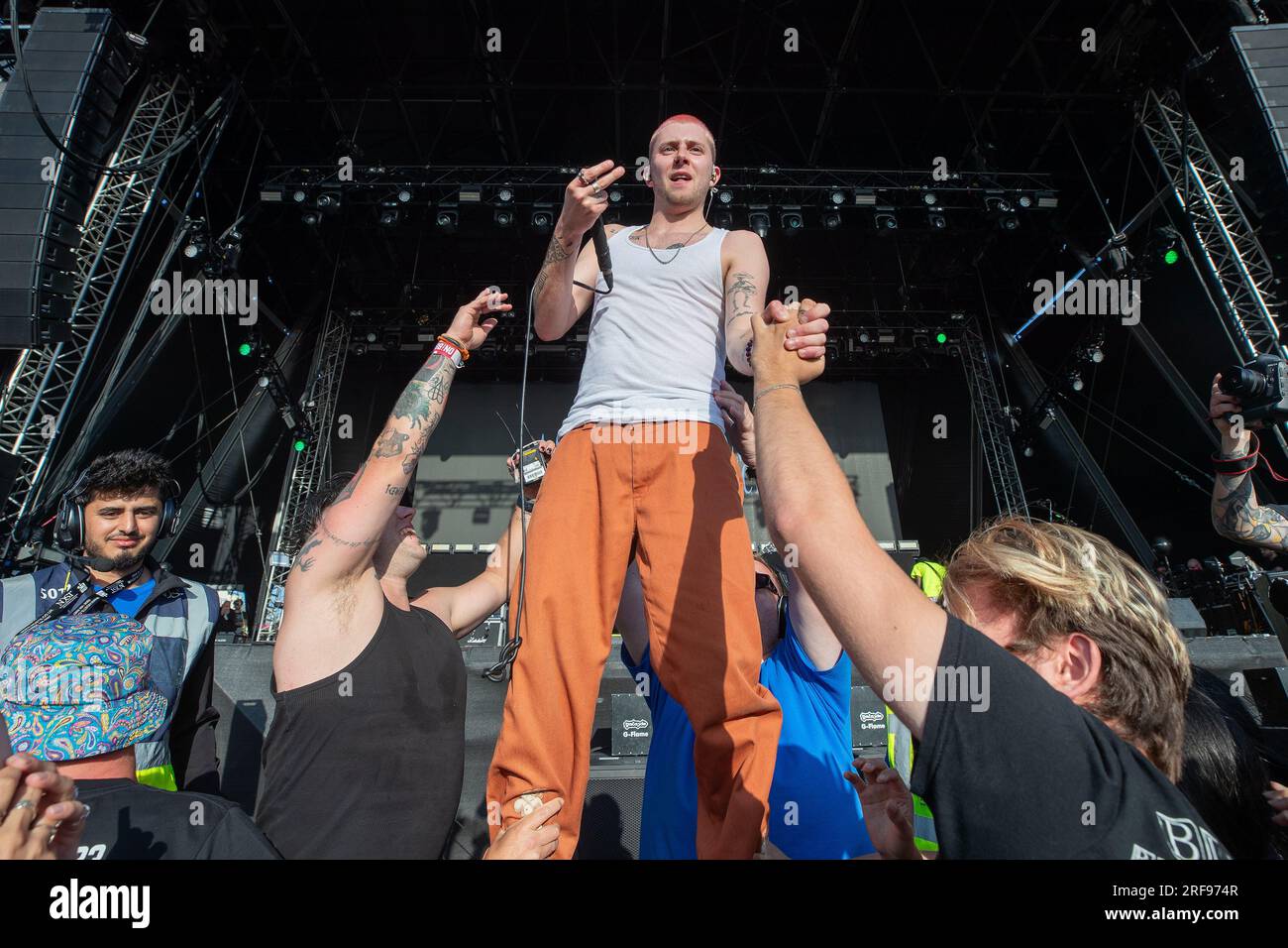 Brighton, UK. Saturday 29 July 2023. Sam Matlock of Wargasm Supporting ...