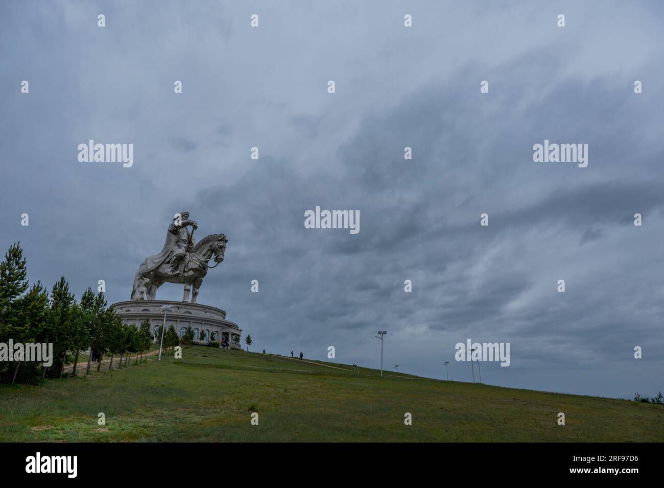 Dark clouds over the Genghis Khan Equestrian Statue, a 130 feet tall ...