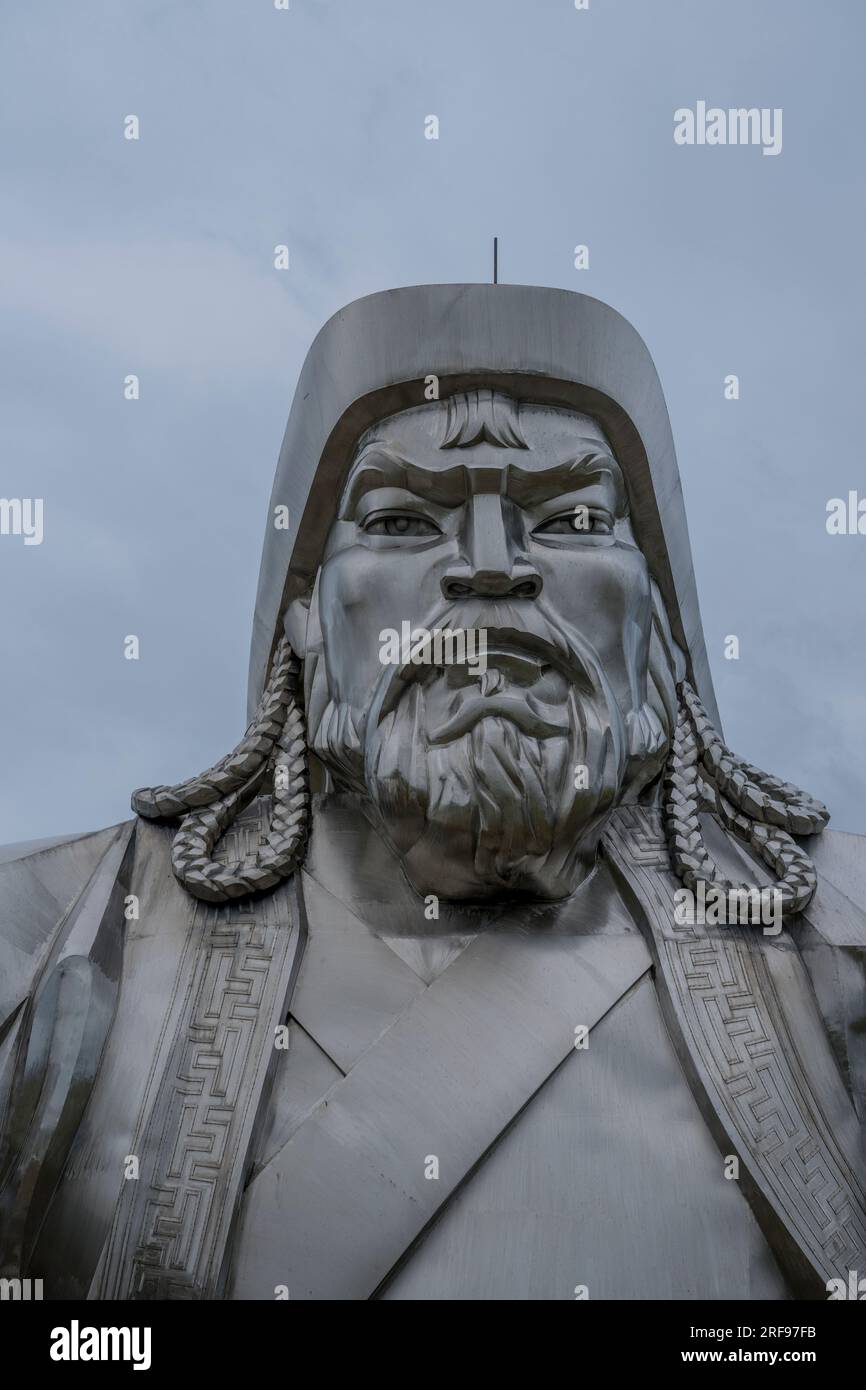 Dark clouds over the Genghis Khan Equestrian Statue (close-up), a 130 ...