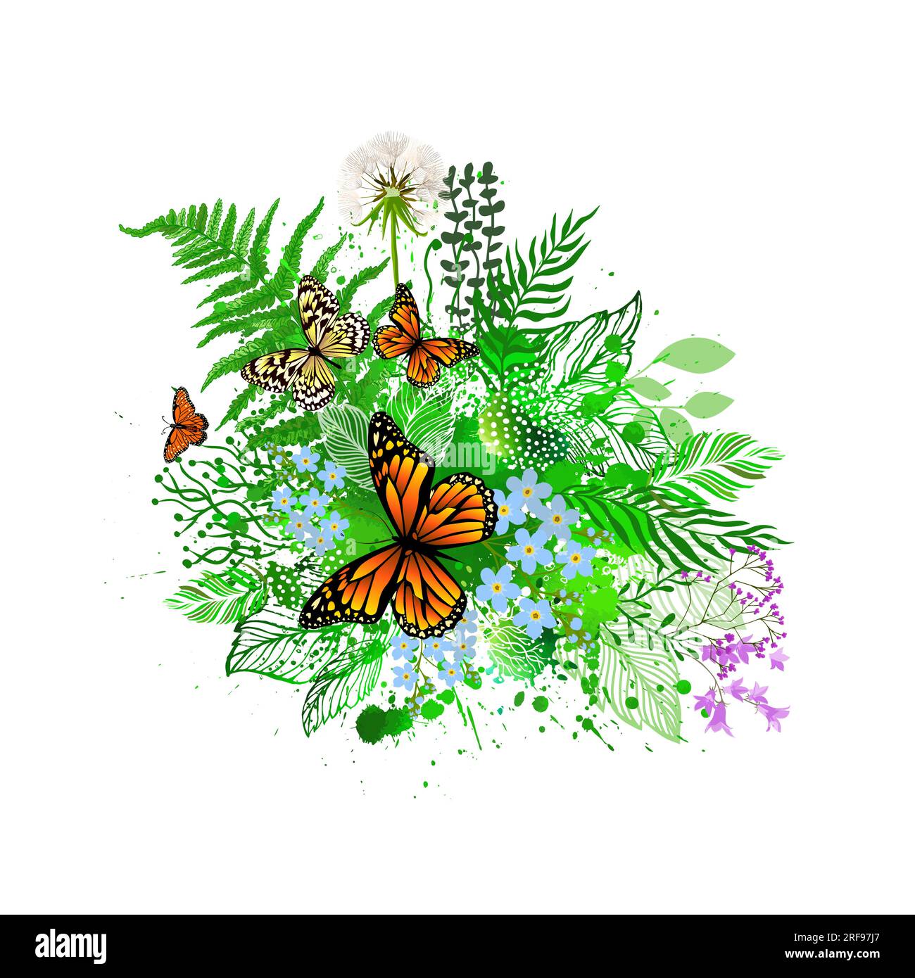 Spring flower background. Green abstraction with flowers and ...