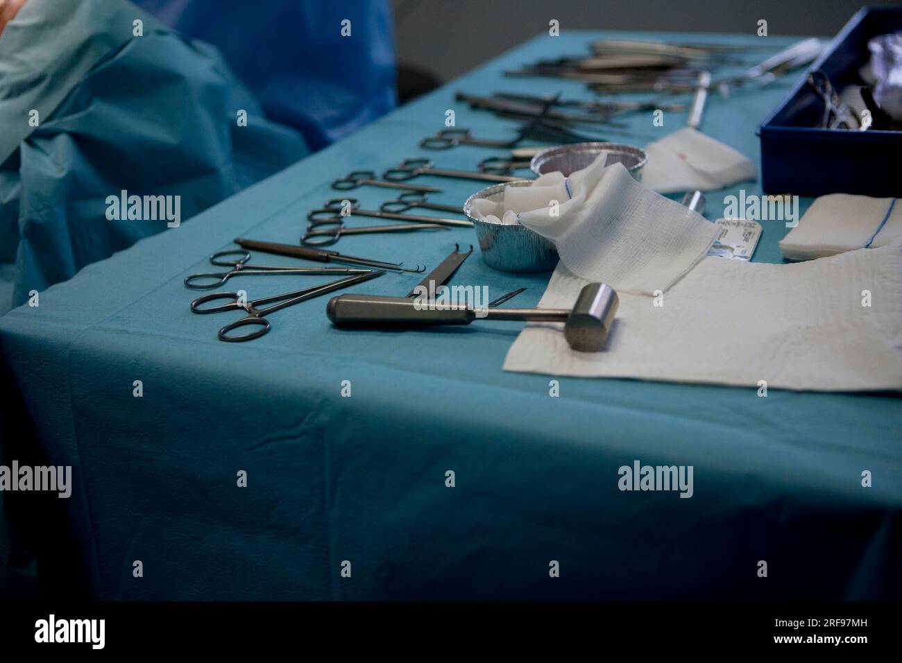 Instrument table in cosmetic surgery operating room for rhinoplasty ...