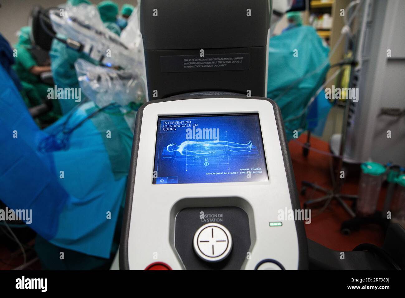 Control screen of a robot surgeon, during a hysterectomy in the ...