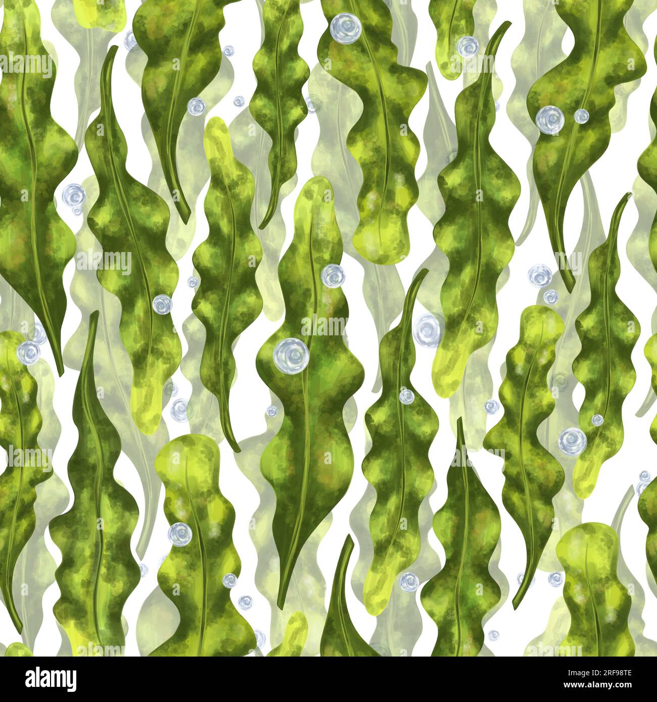 Seamless pattern with thickets of bright green seaweed. Background for ...