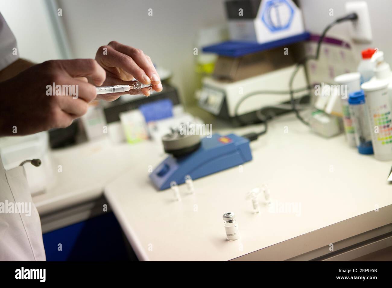 Allergological skin tests carried out by an allergist, allergen kit ...