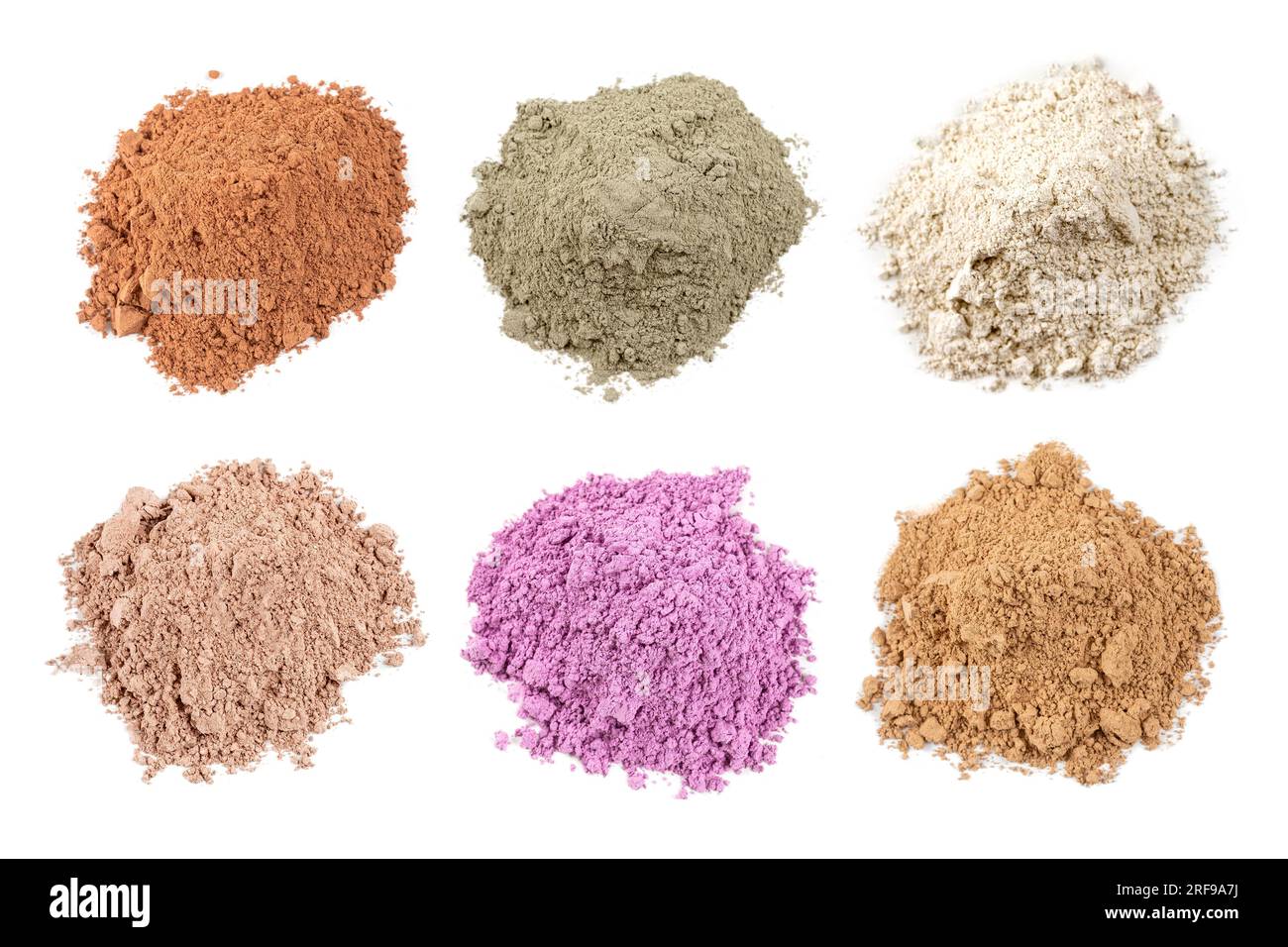 Assortment of clay powders on white background Stock Photo - Alamy