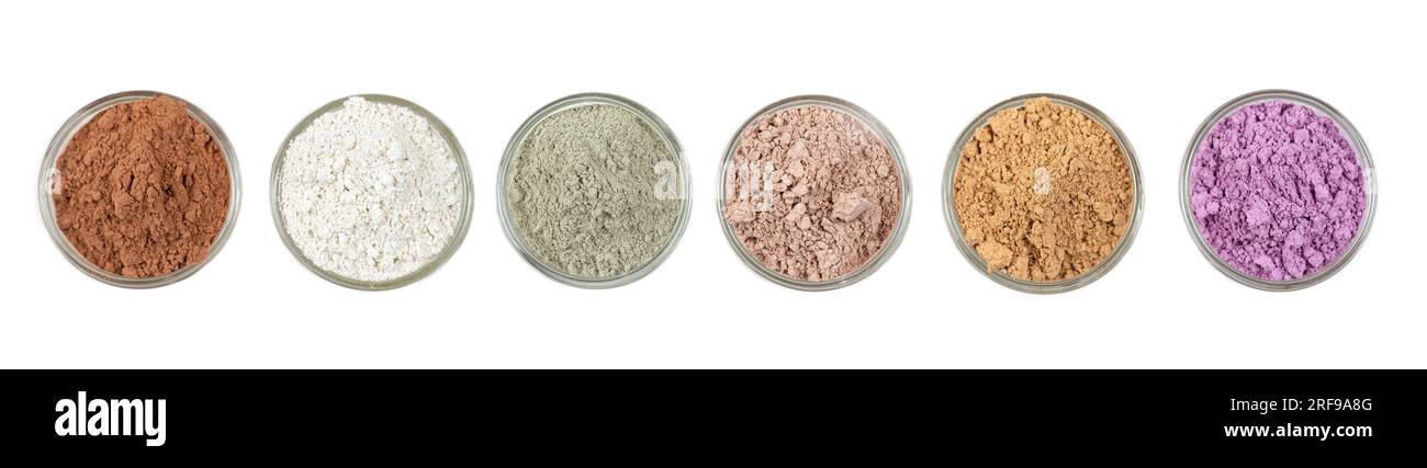 Assortment of clay powders on white background Stock Photo - Alamy