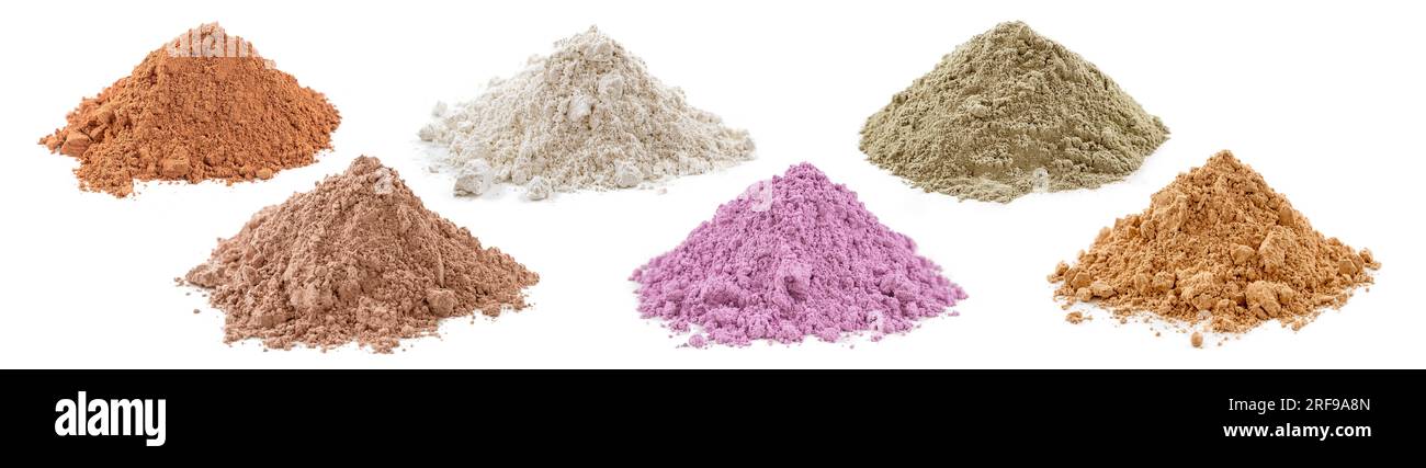 Assortment of clay powders on white background Stock Photo - Alamy