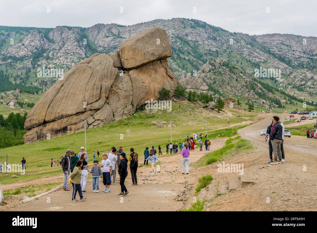 Tourists at Turtle Rock in Gorkhi Terelj National Park, which is 60 km ...