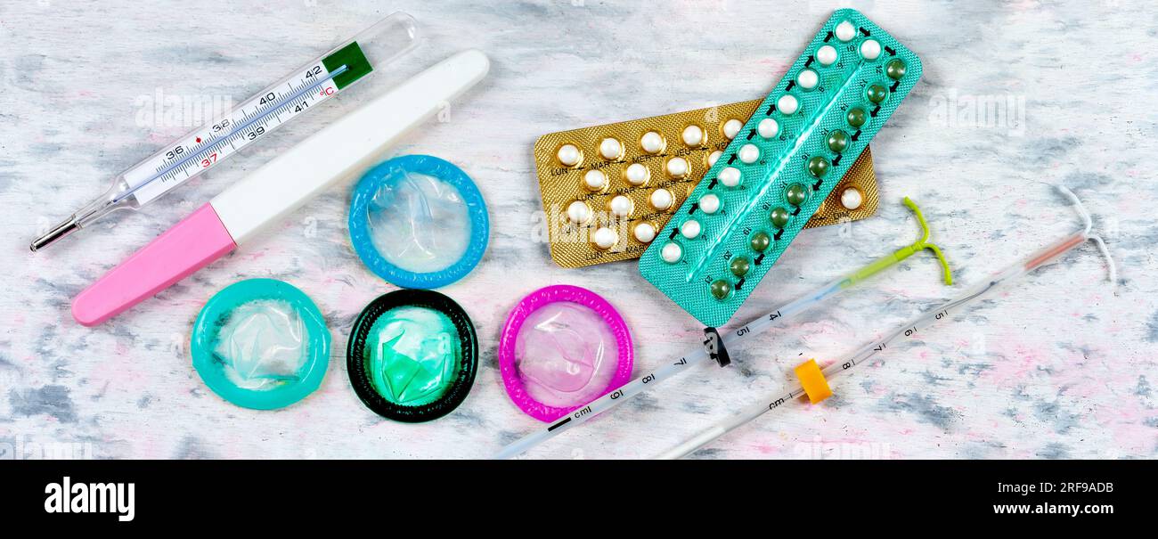 Different contraceptive methods close up Stock Photo - Alamy