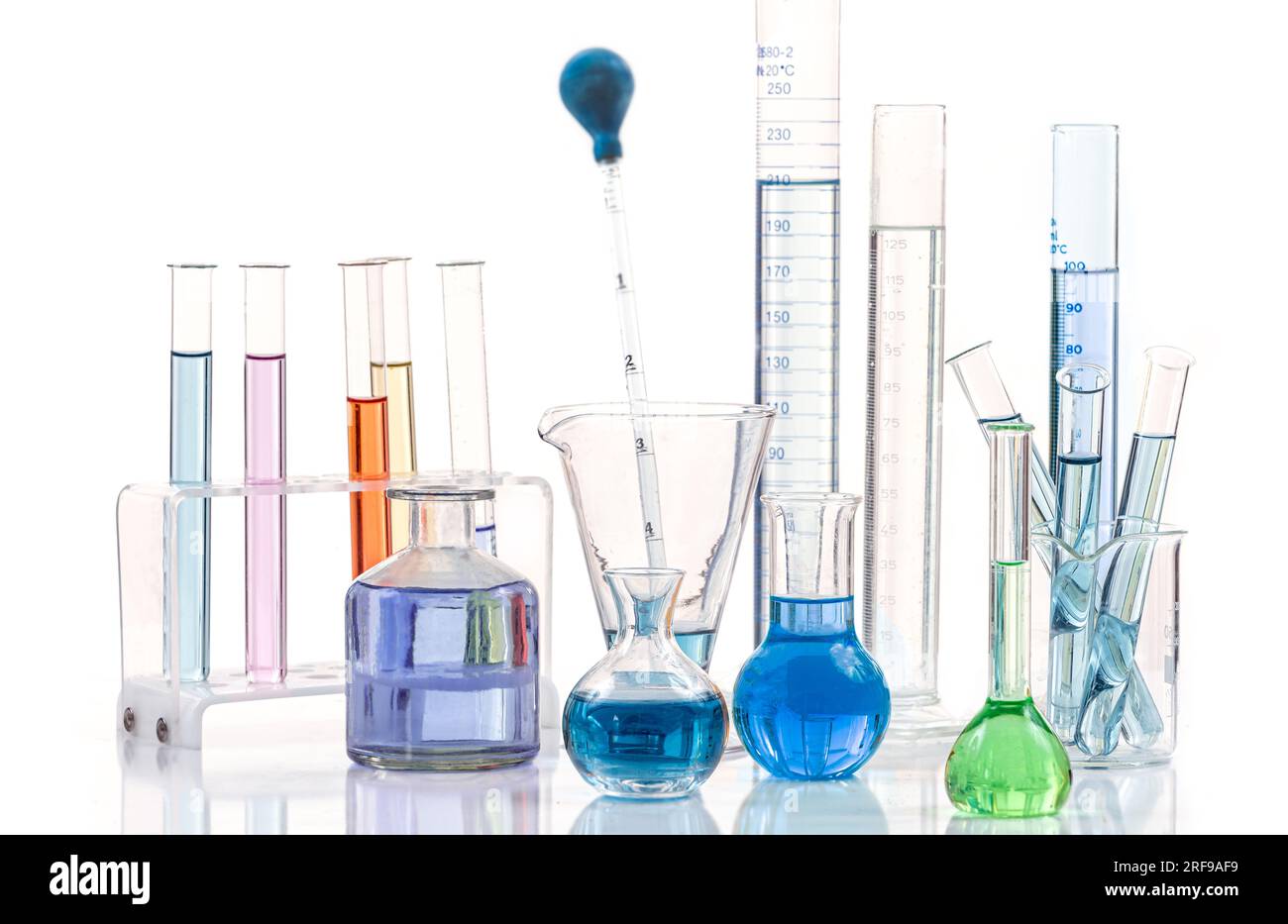 Set of laboratory glassware on plain background Stock Photo - Alamy