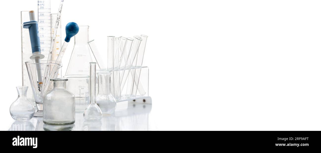 Set of laboratory glassware on white background Stock Photo - Alamy