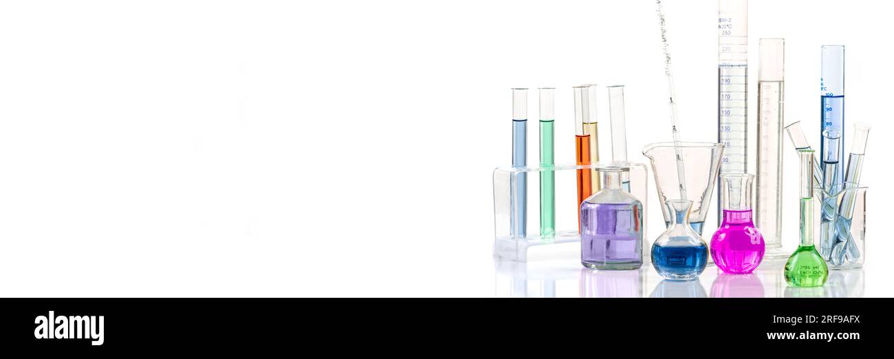 Set of laboratory glassware on white background Stock Photo - Alamy