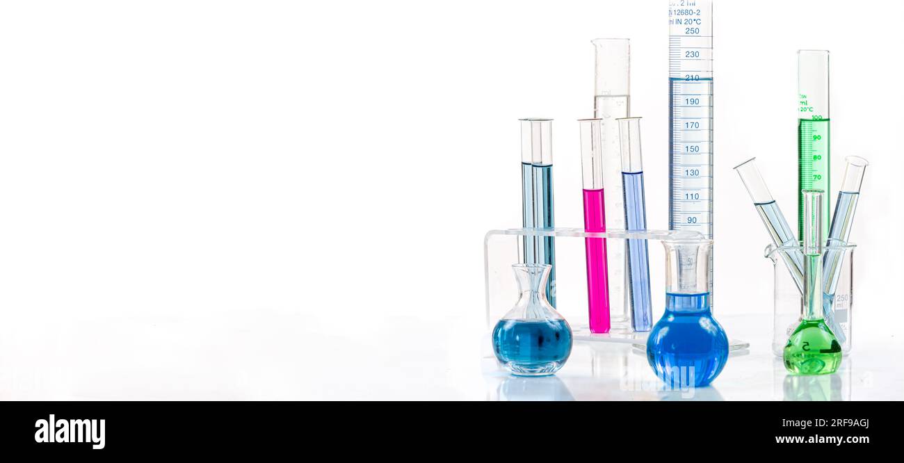 Set of laboratory glassware on white background Stock Photo - Alamy