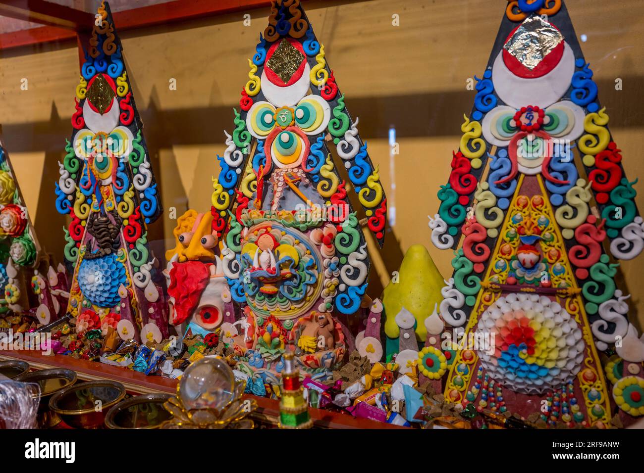 Colorful offerings made out of sugar inside a temple at the Erdene Zuu ...