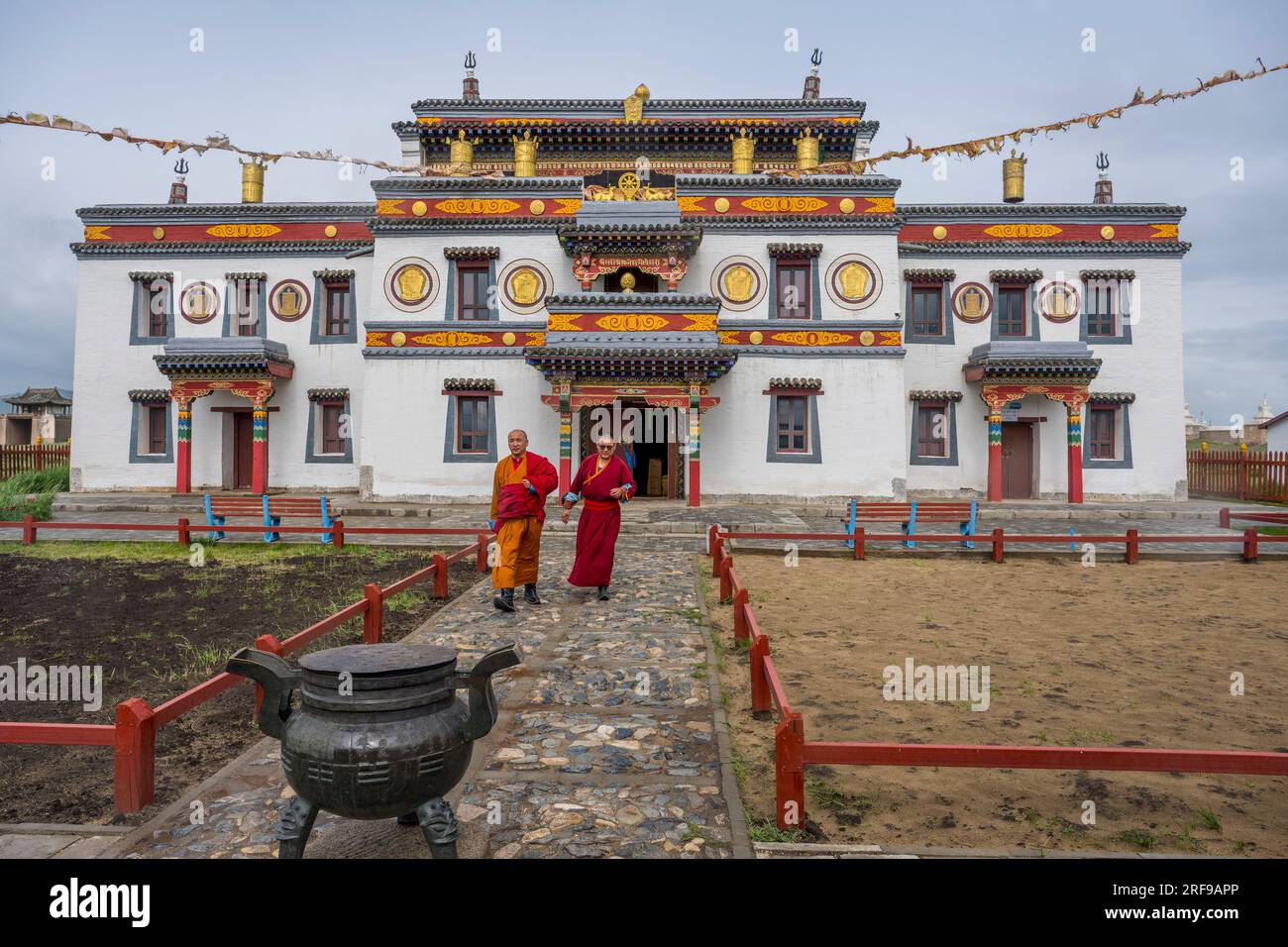 Monks walking in front of the Laviran Temple, part of the Erdene Zuu ...