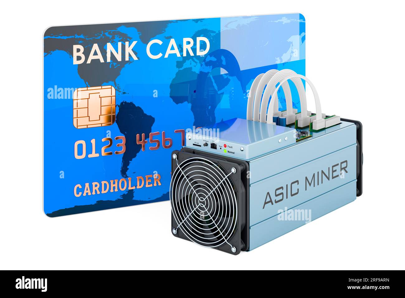 ASIC miner with credit card, 3D rendering isolated on white background ...