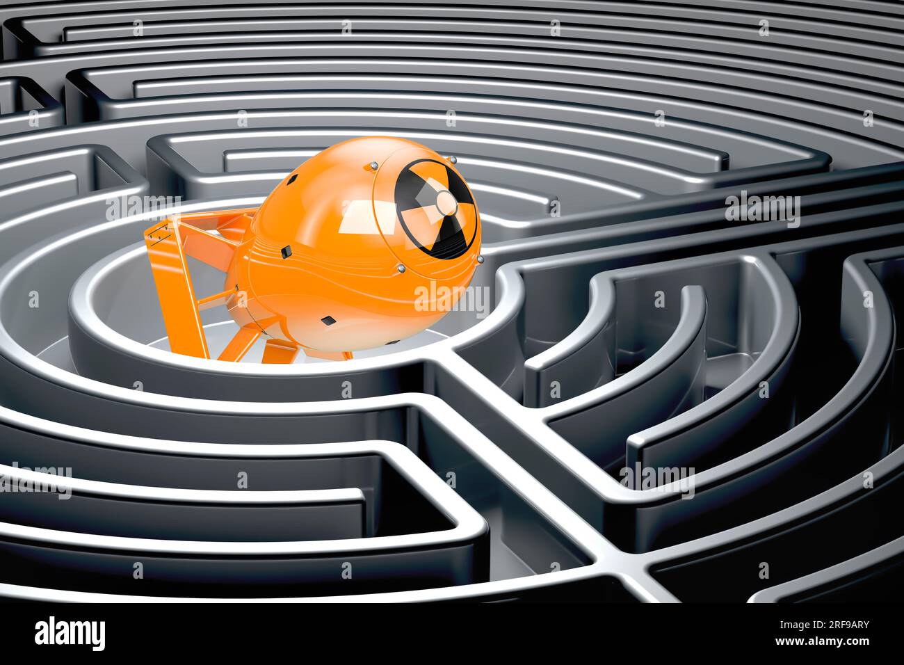 Nuclear bomb inside dark labyrinth maze. 3D rendering Stock Photo - Alamy