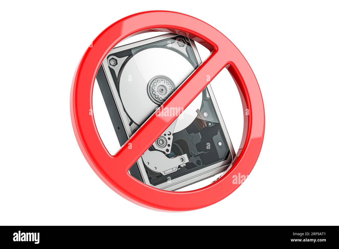 HDD with forbidden symbol. 3D rendering isolated on white background ...