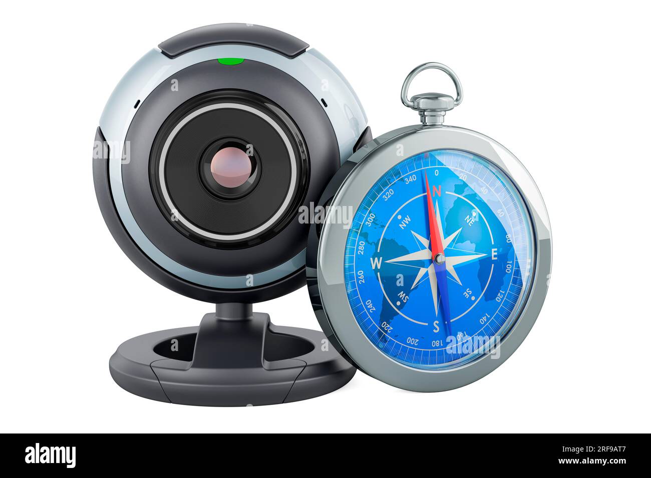 Webcam with compass, 3D rendering isolated on white background Stock ...