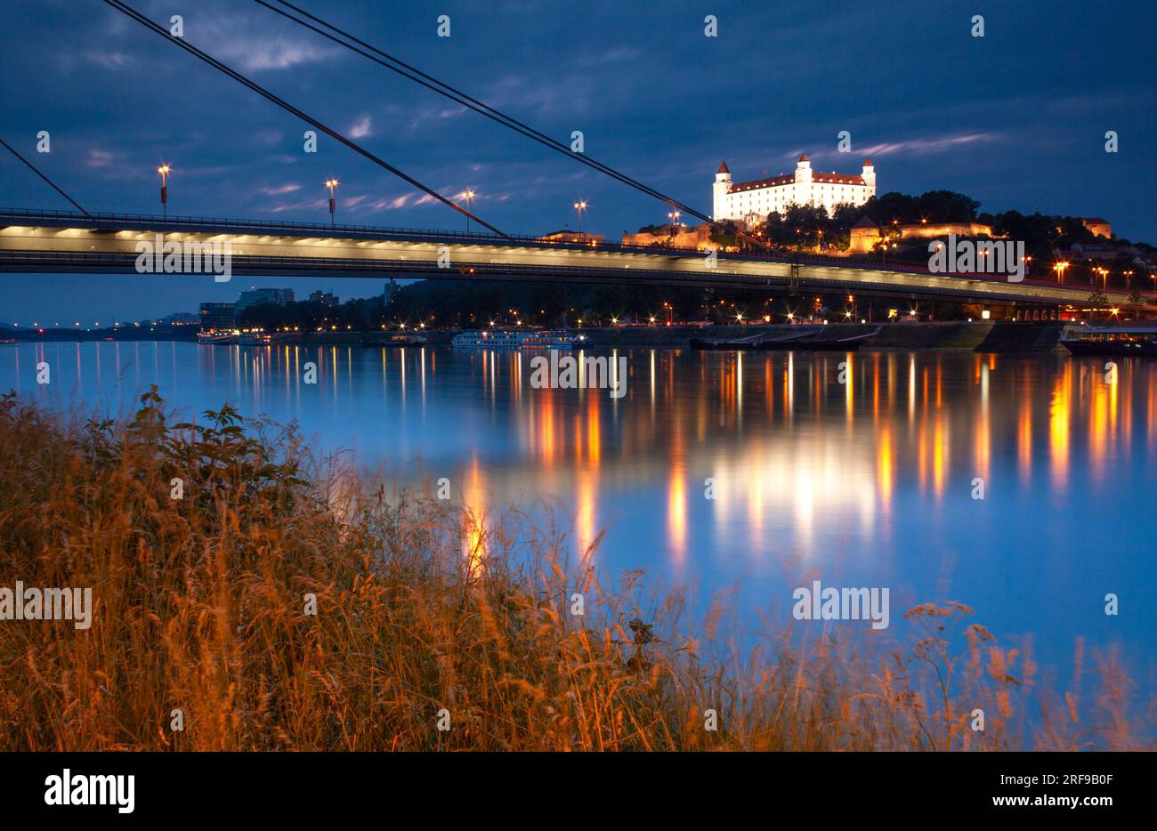 Bratislava castle above the river Danube in the old town of Bratislava ...