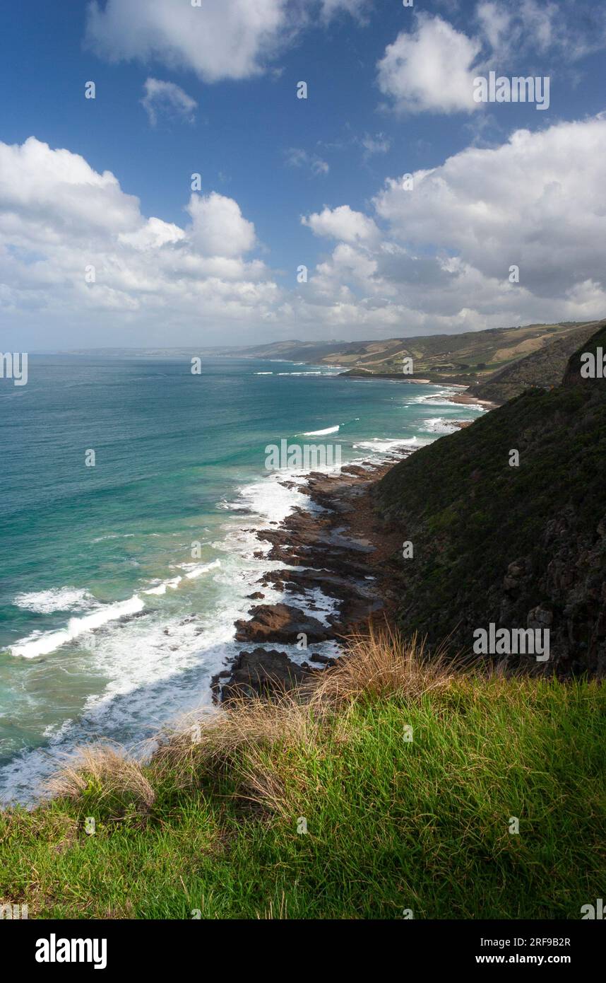 Lookout near Lorne of the coastline on the Great Ocean Road in Victoria ...