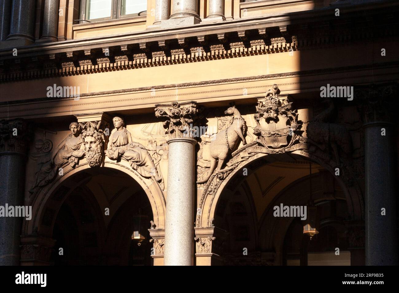 Restrained kangaroo and emu bas relief above the archway on the General ...