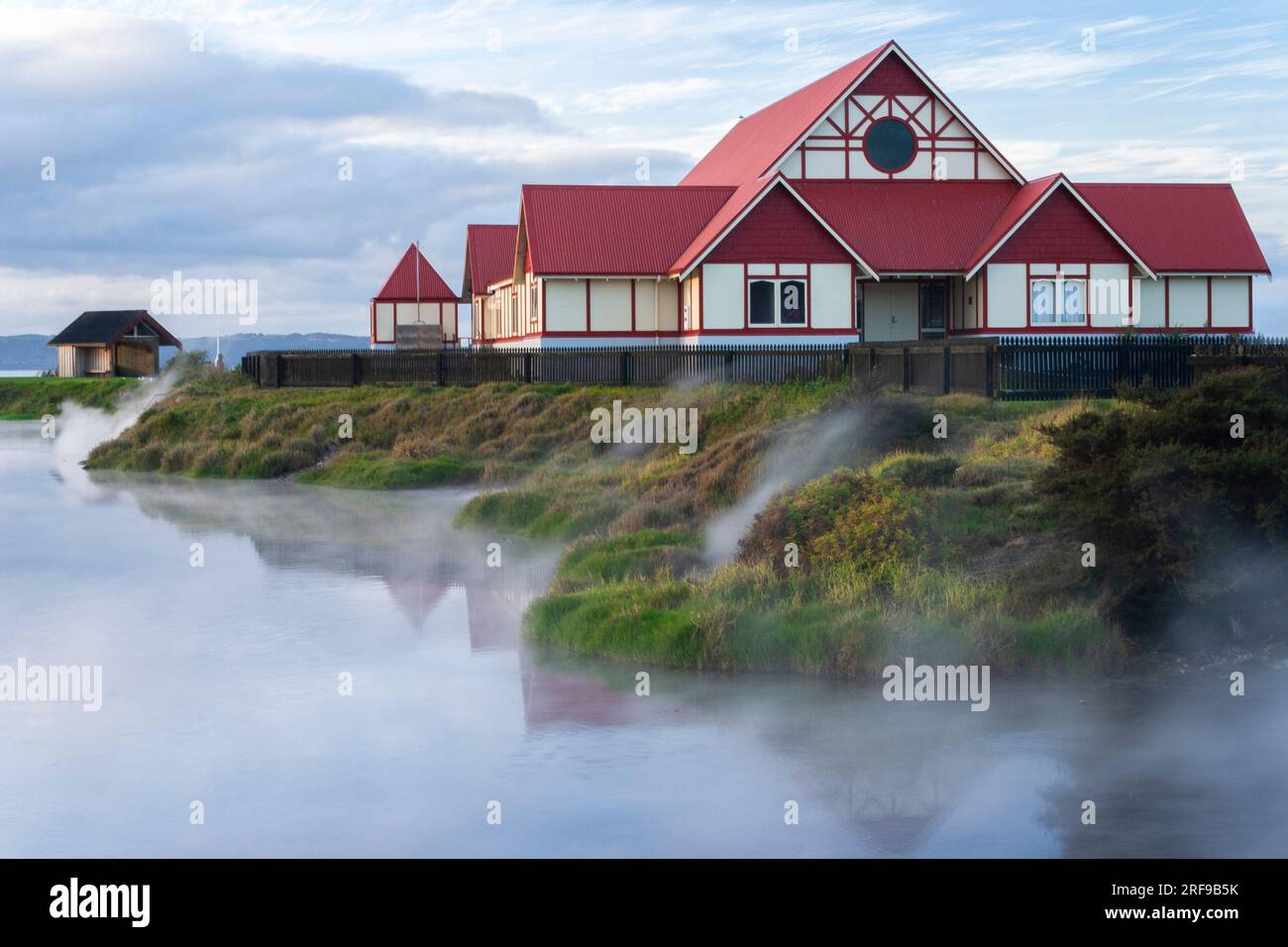 Hot thermal pool next to Ohinemutu Maori village in Rotorua on the ...