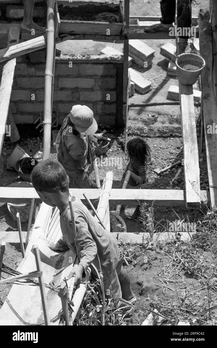 children helping building house in rural Bali, Indonesia Stock Photo ...