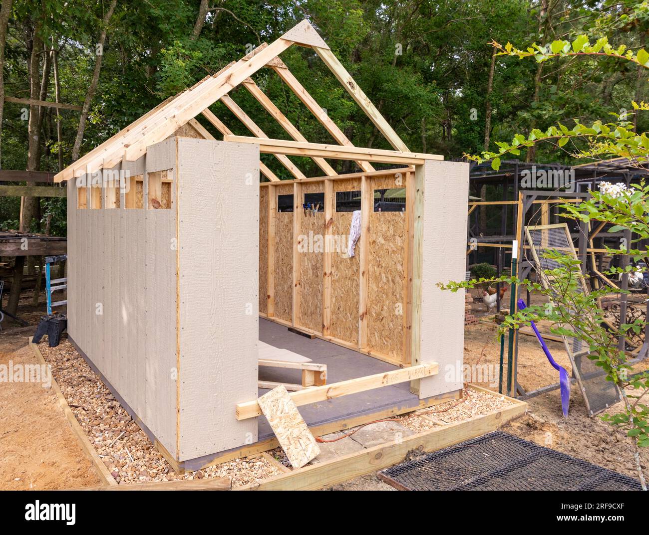 Storage shed under construction being built Stock Photo - Alamy