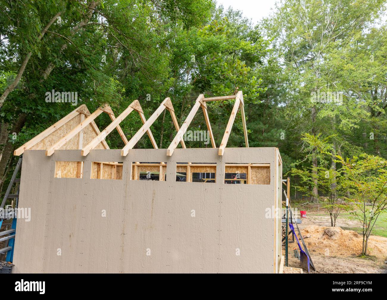 Storage shed under construction being built Stock Photo - Alamy