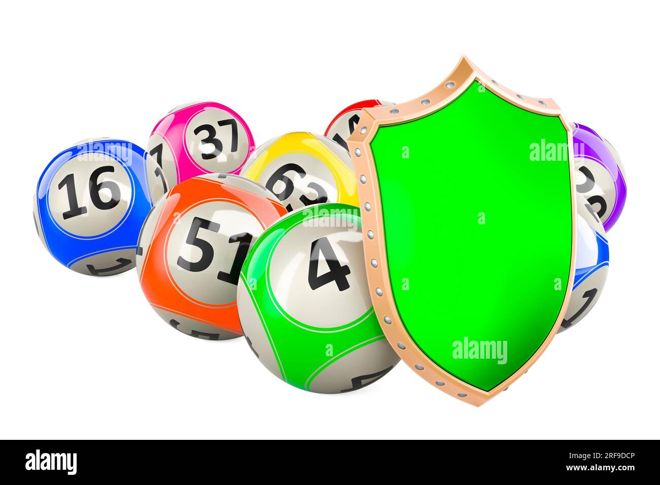 Lottery balls with shield, 3D rendering isolated on white background ...